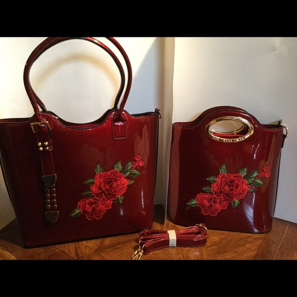 Bags | Red Floral Bag Vegan Leather | Poshmark